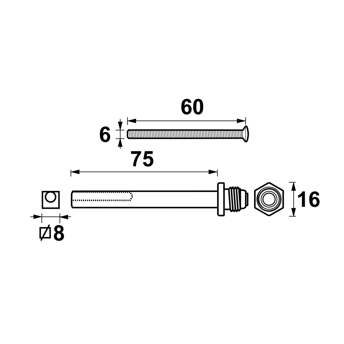 Exchangeable shank + set of bolts 8x75+M6x60 (3x) - AXA Home Security 🇬🇧